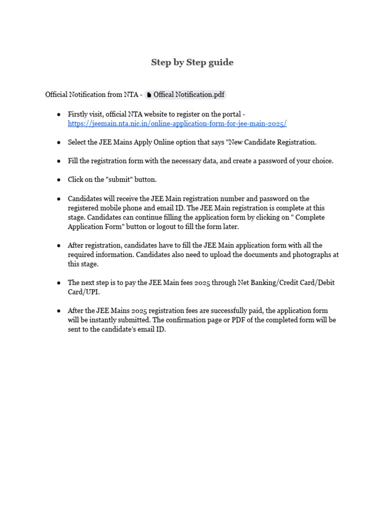 Jee Main 2025 Registration Guide Pdf