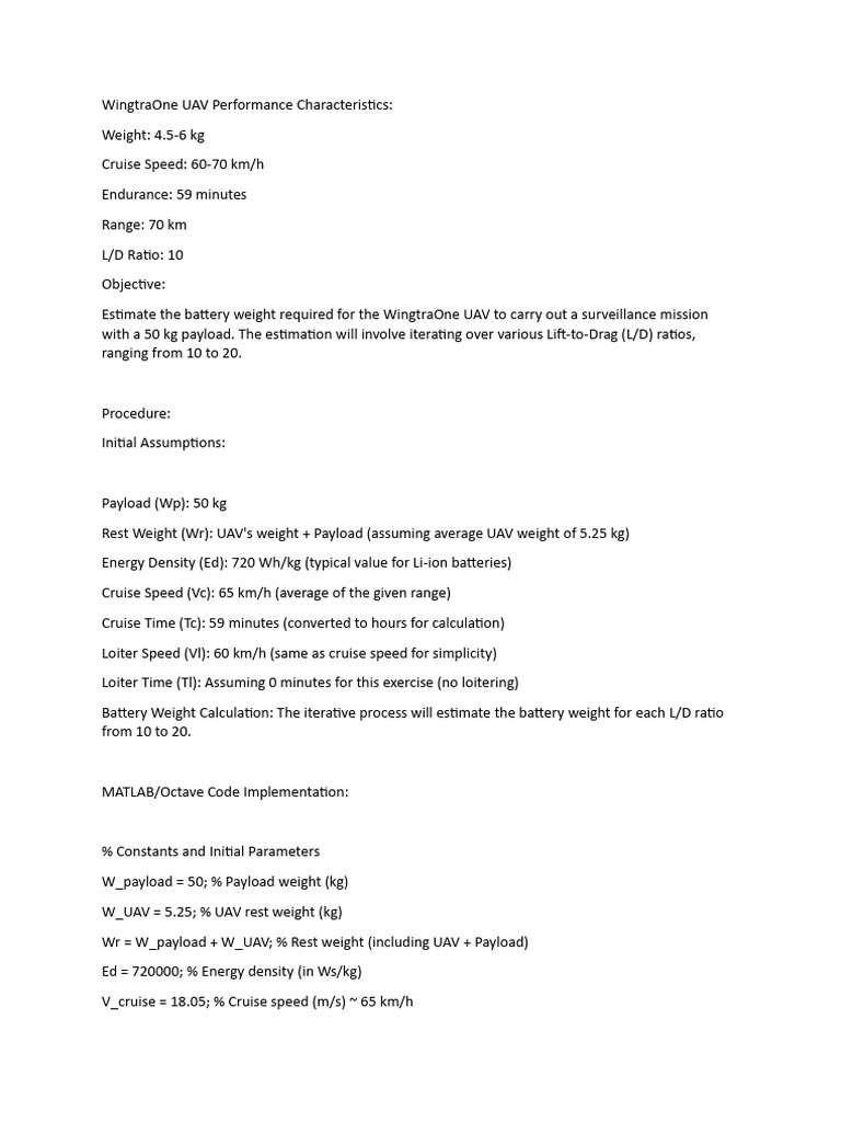 WingtraOne UAV Battery Weight Analysis | PDF | Speed