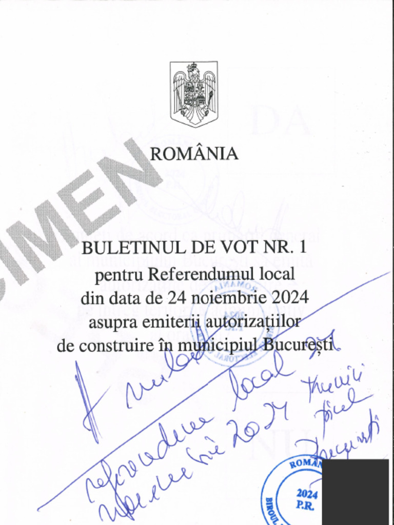 Buletine de Vot Referendum București 2024 | PDF
