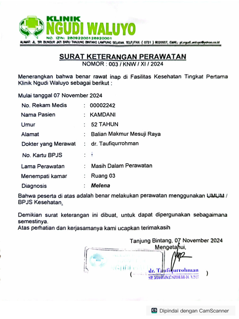 Surat Rawat Inap | PDF