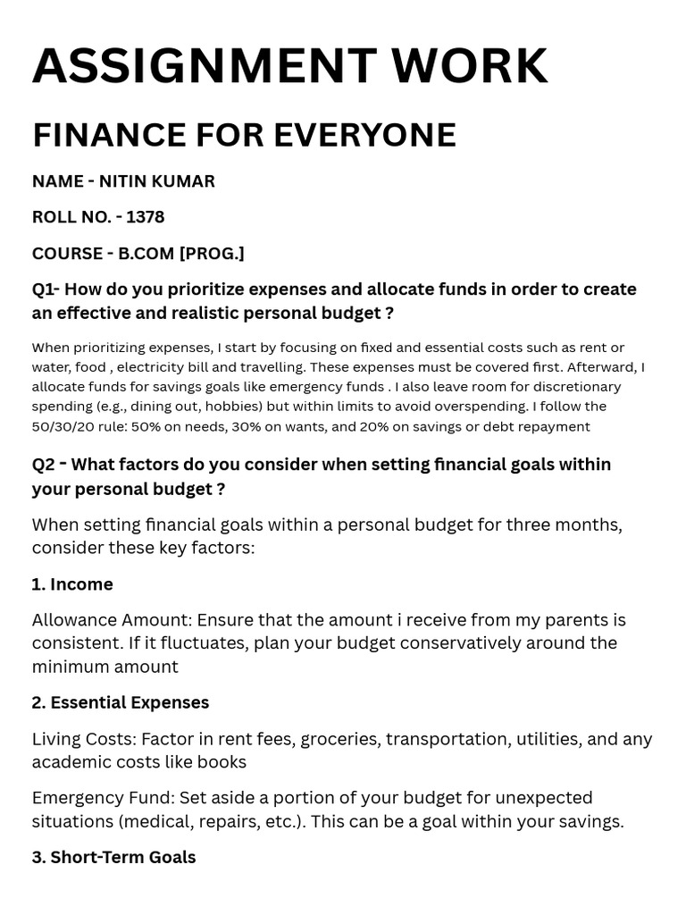 ASSIGNMENT WORK | PDF | Expense | Budget