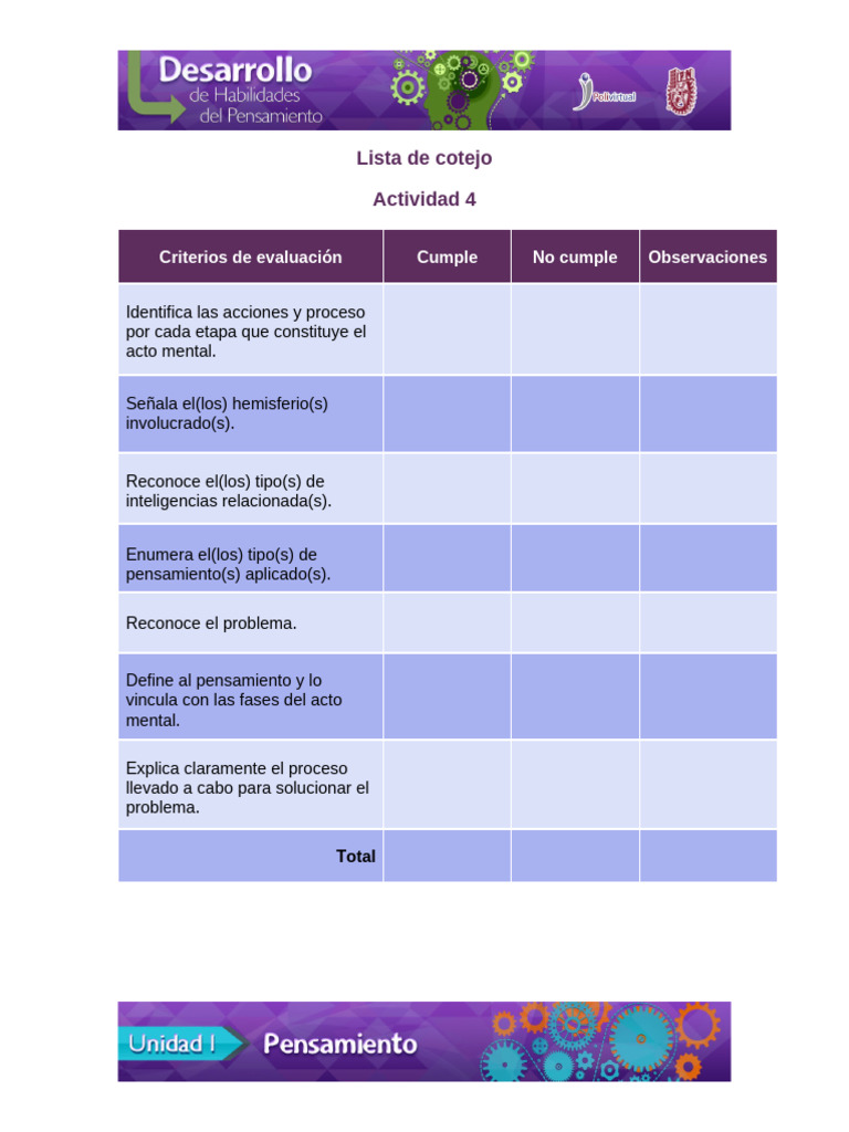 Lista de Cotejo Act 4 | PDF