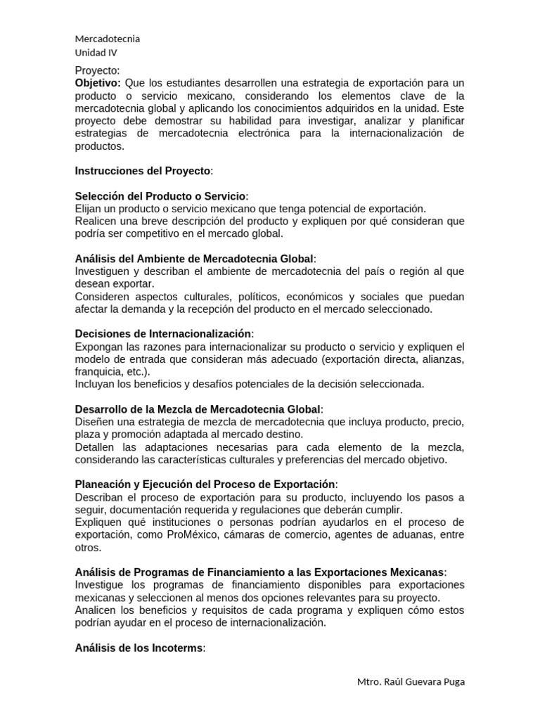 Unidad IV - Proyecto | PDF | Producto (Negocio) | Marketing