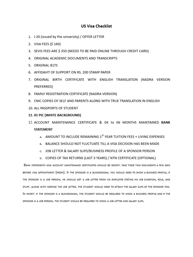 USA Visa Checklist | PDF | Finance & Money Management | Law