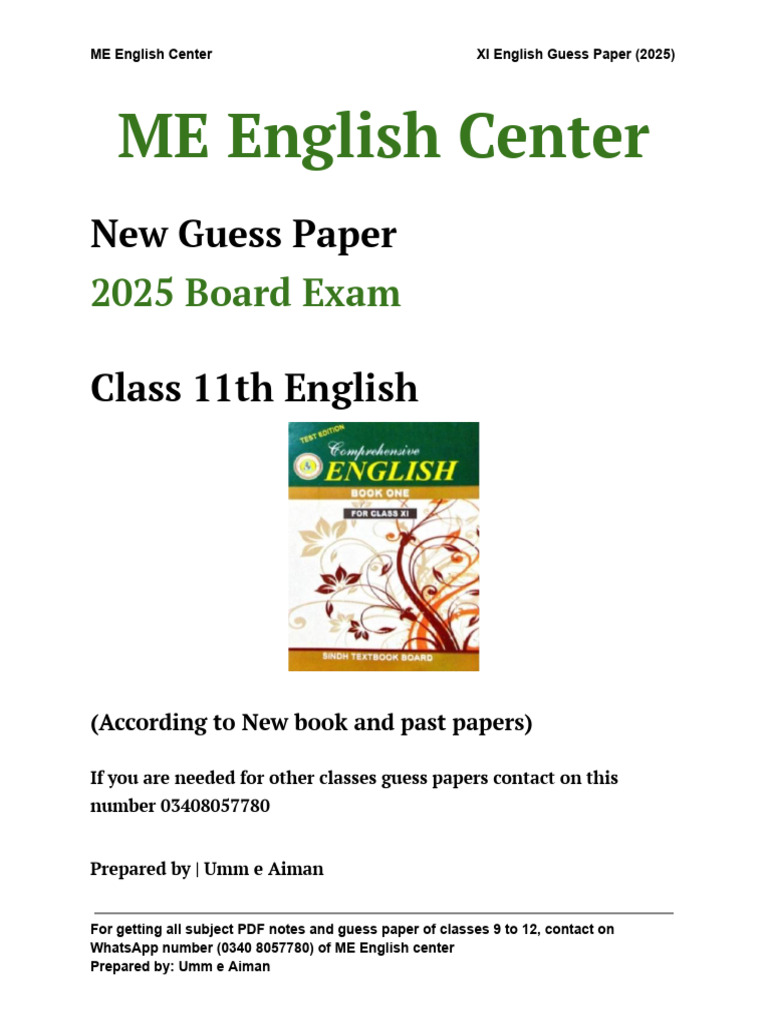 2025 Class 11 English Guess Paper | PDF | Question