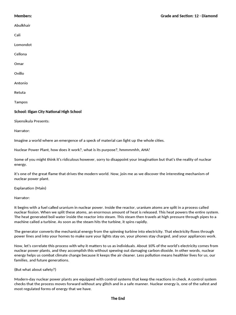 Nuclear Power Generation Siyensikula DSTF2024 | PDF | Home & Garden ...