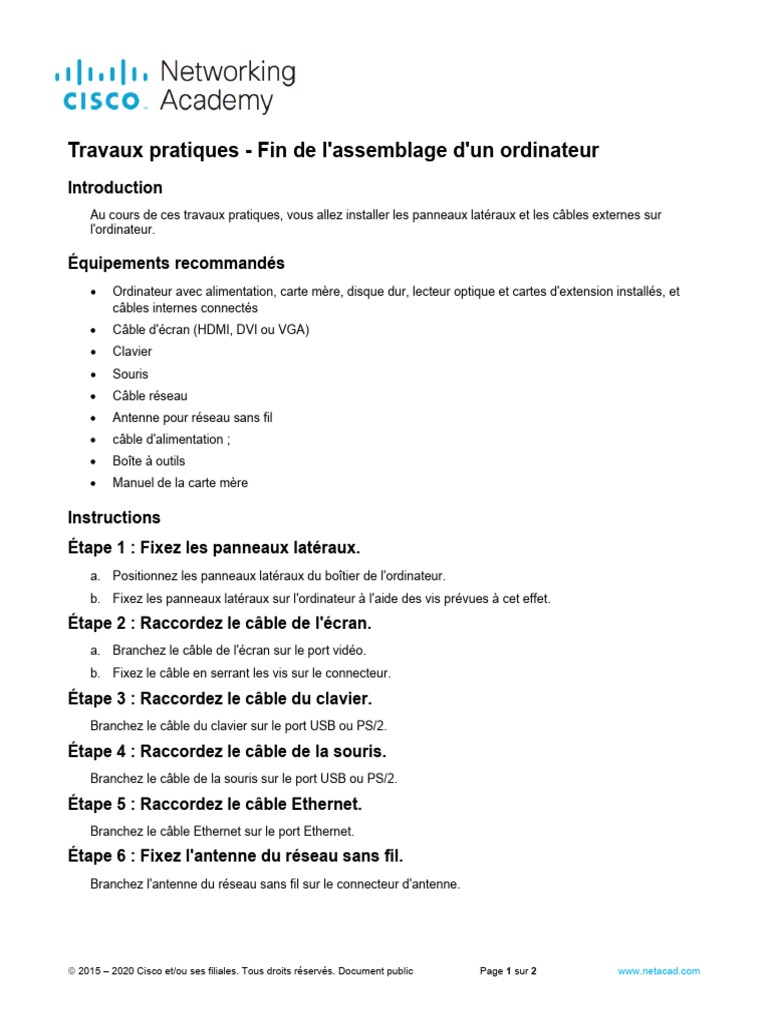 2.1.7.11 Lab - Complete The Computer Assembly | PDF | Ordinateurs