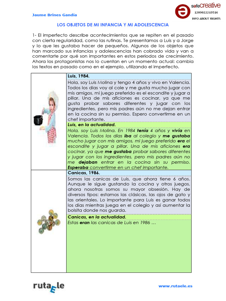 Imperfecto - Objetos-infancia-JB-A2-B1 - Corregido I | PDF