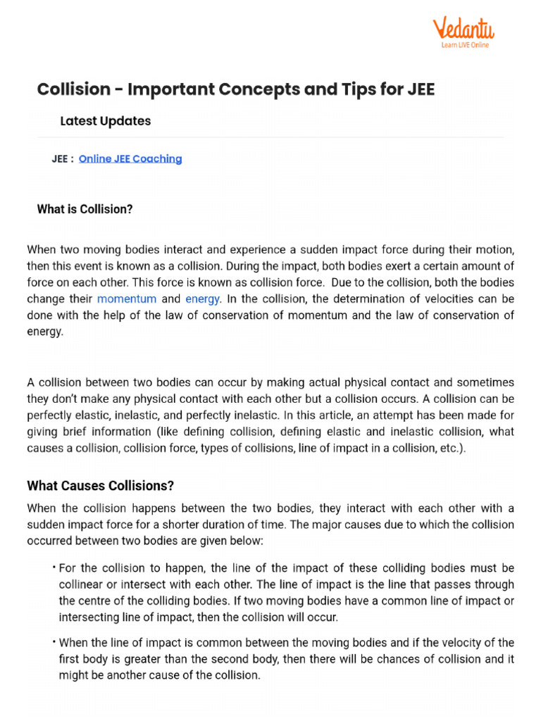 Collision - Important Concepts and Tips For JEE | PDF