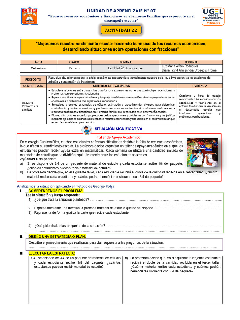 Act 22 - U7 - 1° - Operaciones Con Fracciones | PDF | Exponenciación | Multiplicación