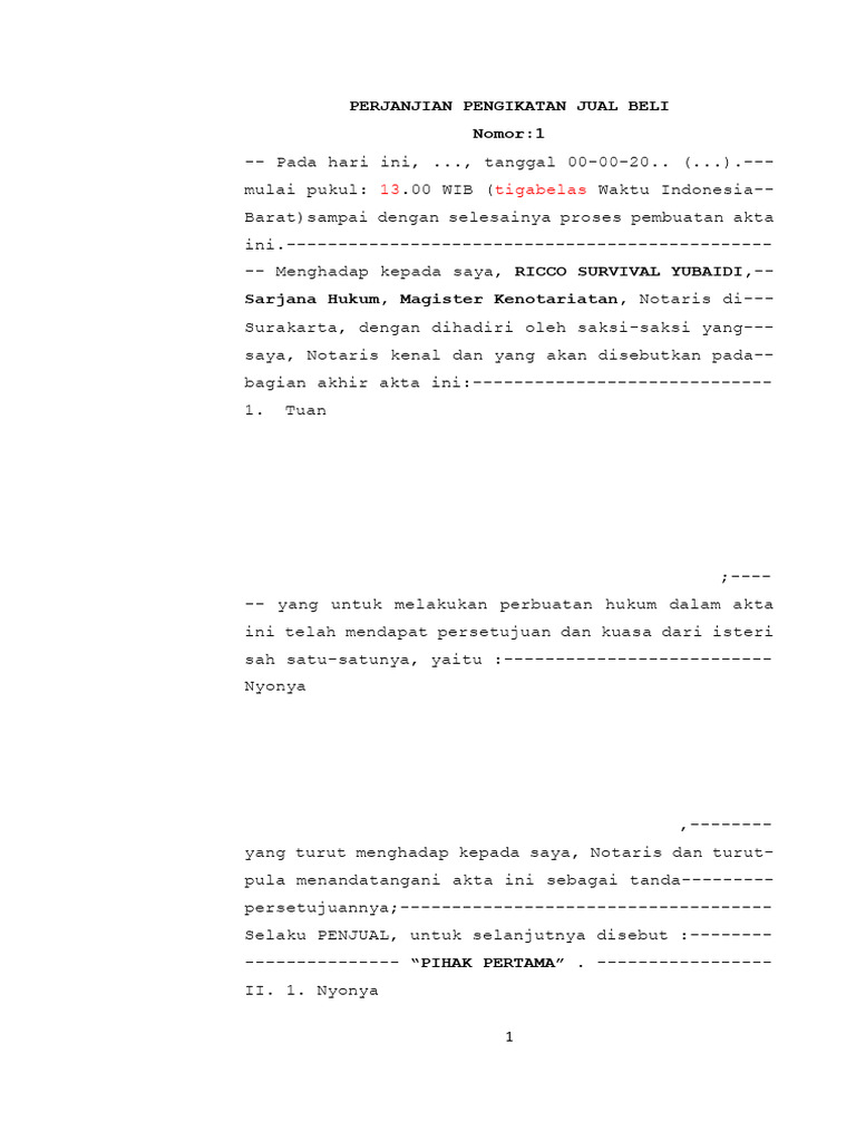 Contoh Akta Perjanjian Pengikatan Jual B | PDF