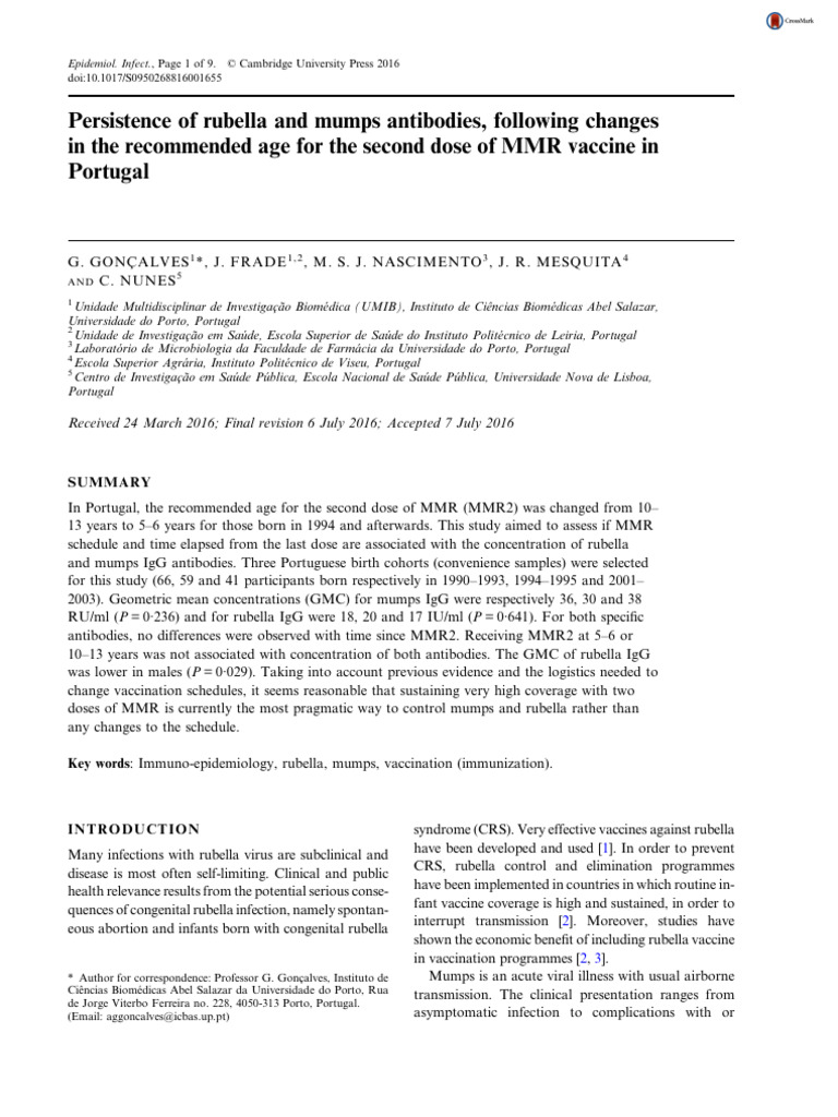 Persistence of Rubella and Mumps After Changes of MMR II IPI INFECT ...