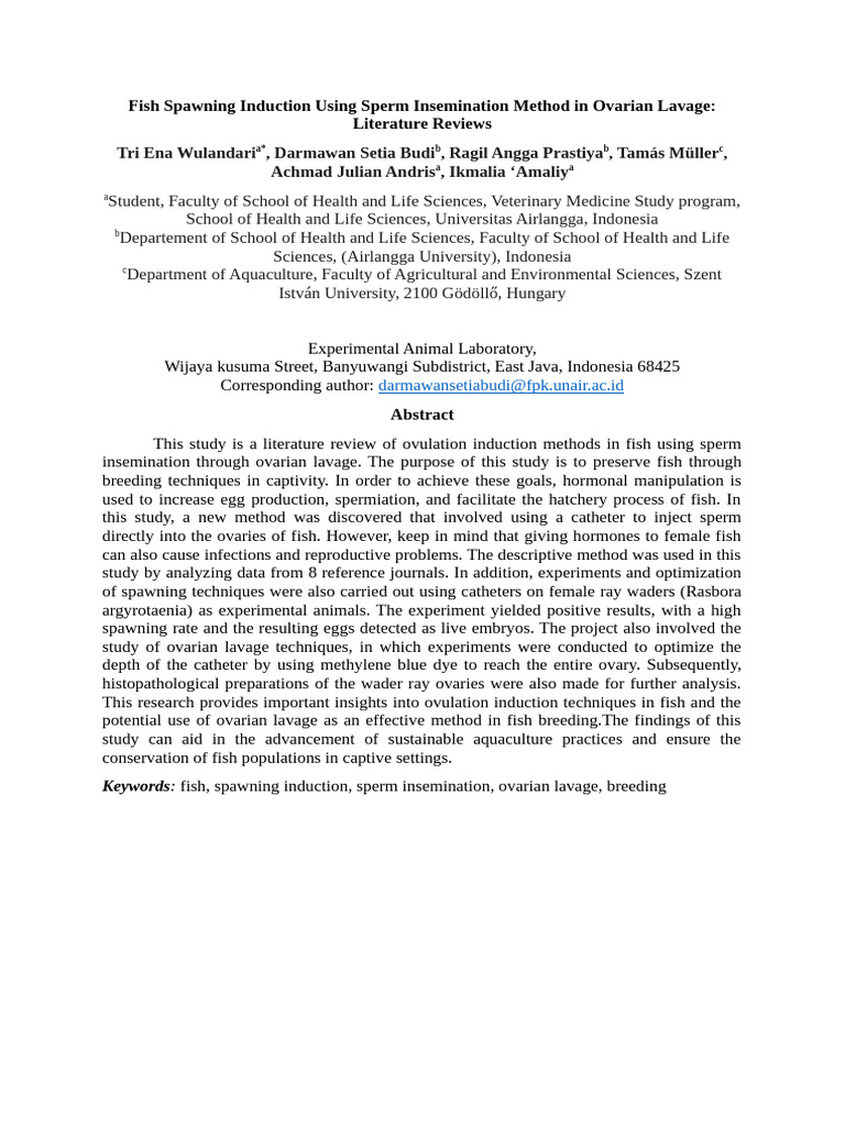 Abstract Fish Spawning Induction | PDF | Ovary | Spawn (Biology)