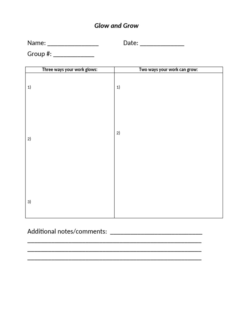 Fieldwork 3 Response Glow - and - Grow Template PG 1 | PDF | Career ...