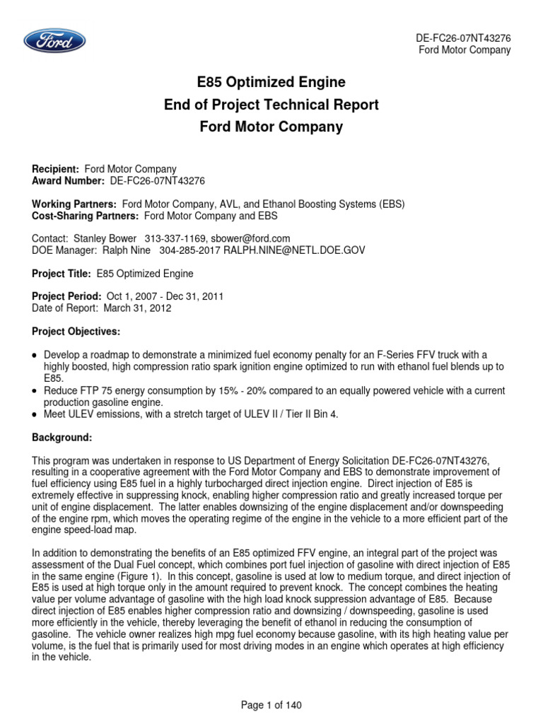 E85 Optimized Engine End of Project Technical Report Ford Motor Company ...