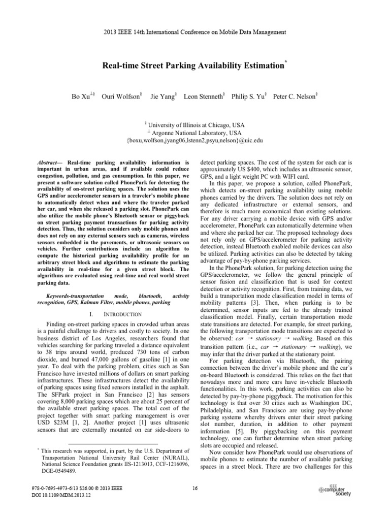 Real-Time Street Parking Availability Estimation | PDF | Parking | Bluetooth
