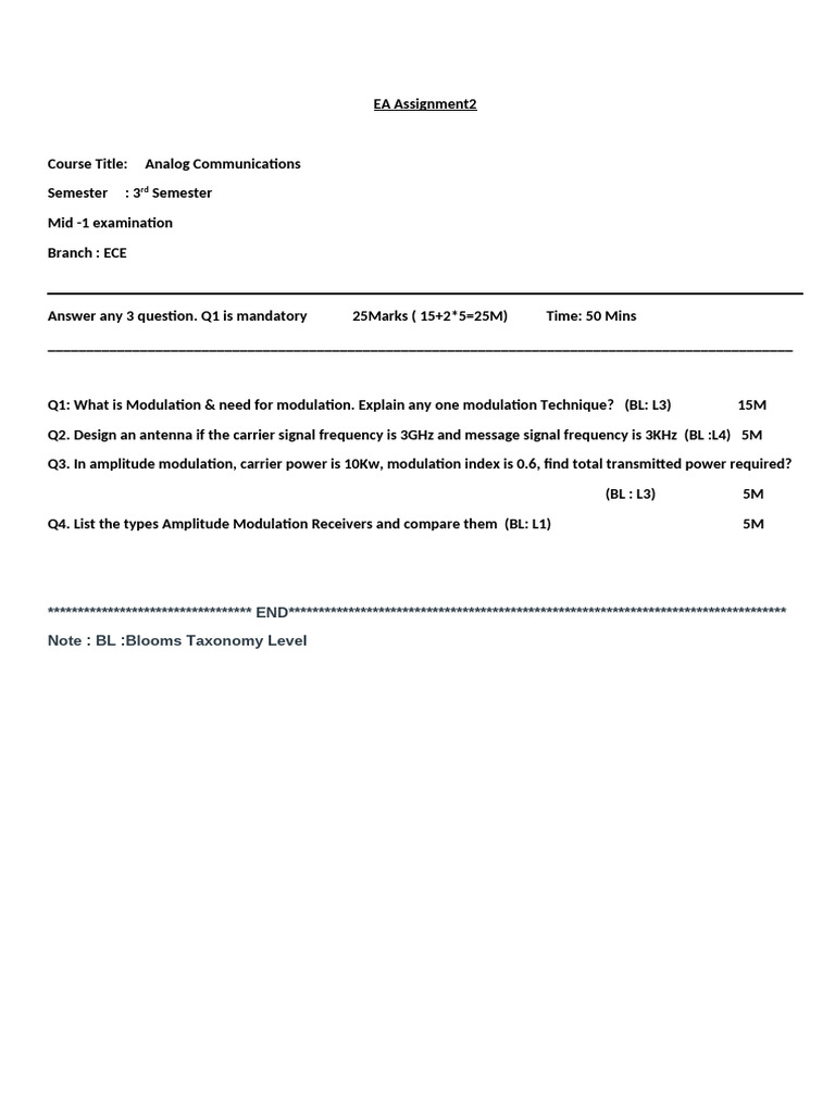 EA Assignment 2 Modified | PDF | Modulation | Frequency Modulation