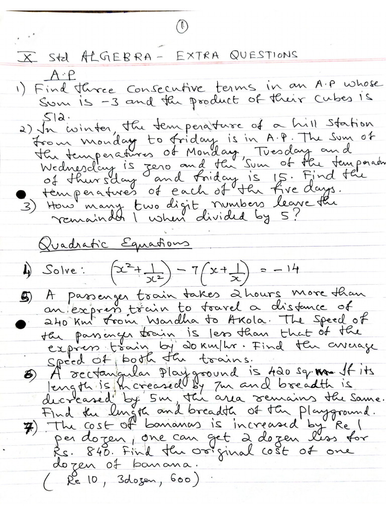 STD X Extra Sums Algebra | PDF