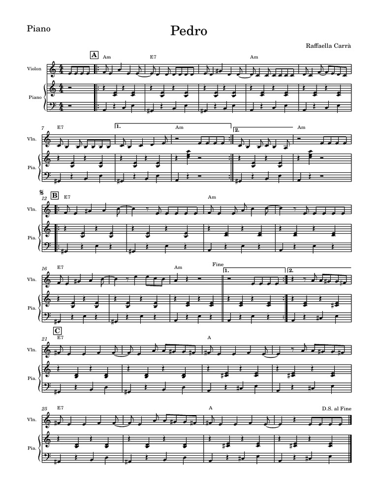 Pedro Piano Sheet Music | PDF