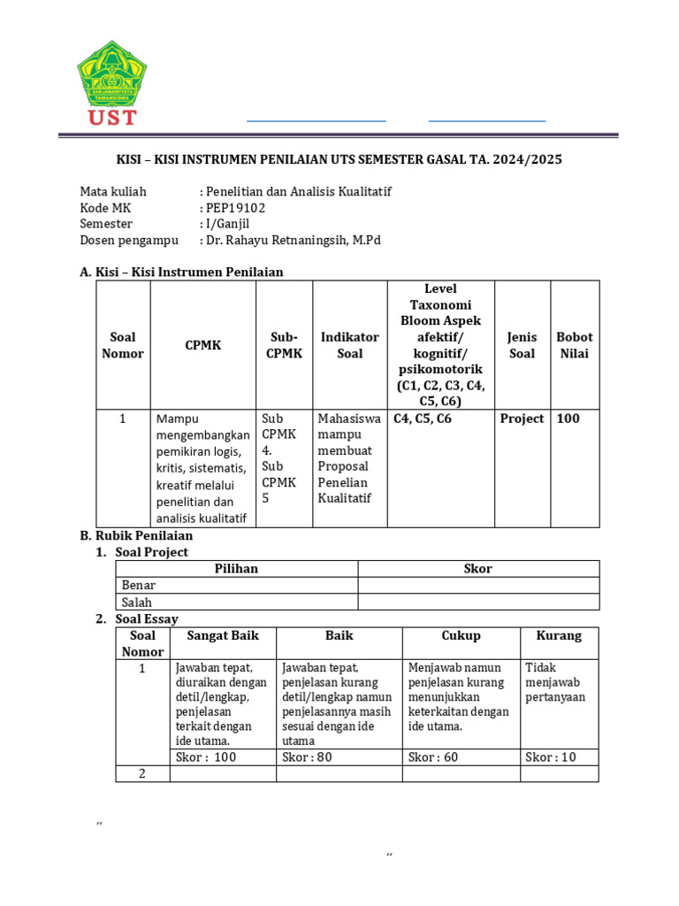 SOAL UTS Penenlitian Dan Analisis Kualitatif | PDF