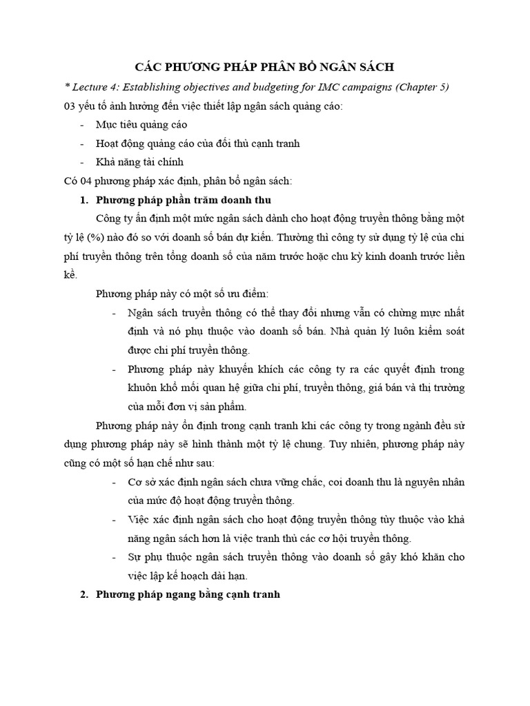 Các Phương Pháp Phân Bổ Ngân Sách - Early Bird | PDF