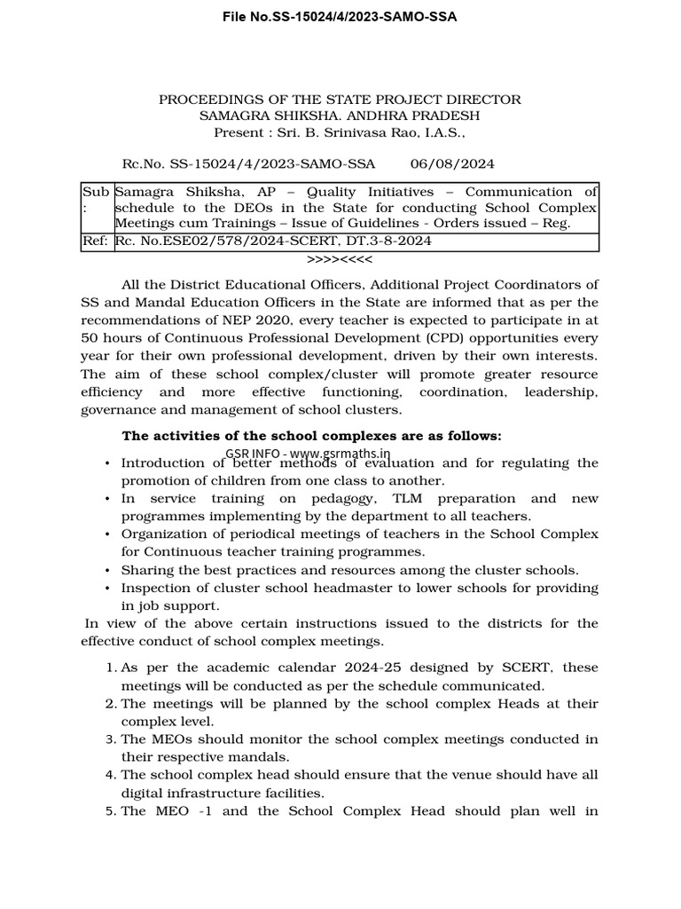 AP School Complexes Guidelines, Activities Proceedings | PDF