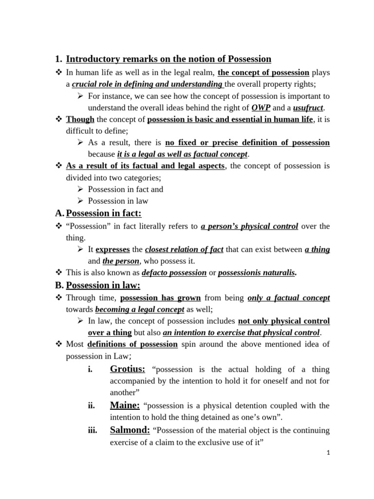 GP Chapter Two Note One | PDF | Property | Possession (Law)