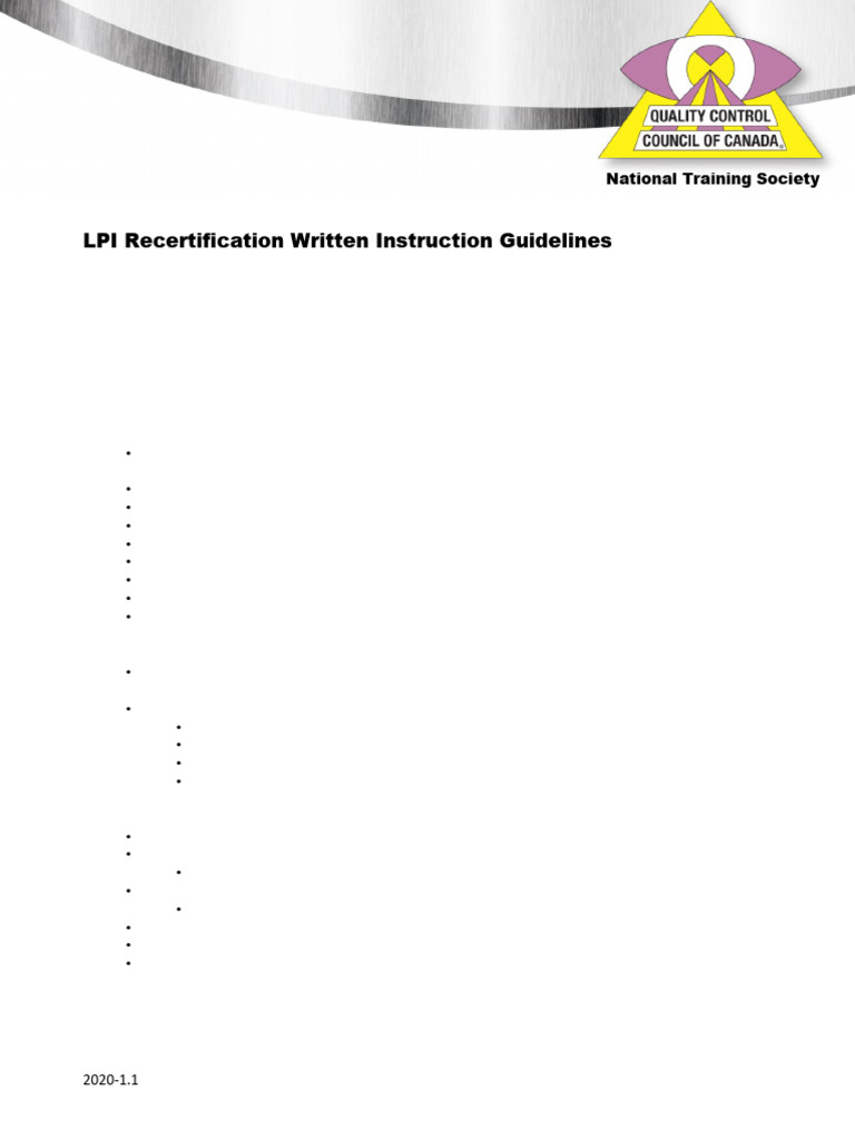 LPI Recertification Written Instruction Guidelines 2020 1.1 | PDF ...