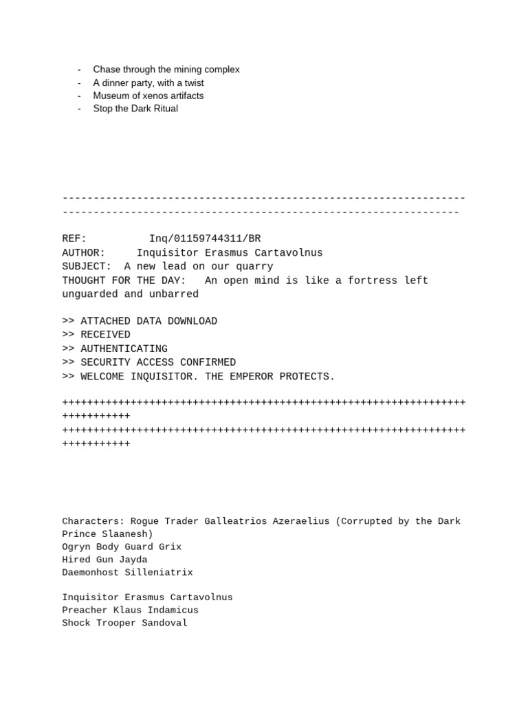 Inquisitor Scenario Ideas | PDF