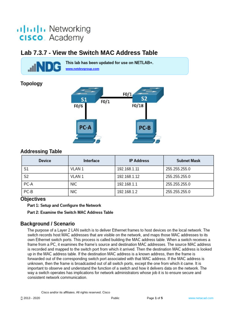 7.3.7 - Lab - View - The - Switch - MAC - Address - Table - STU ...