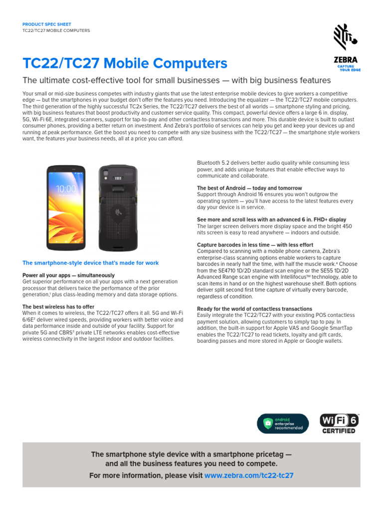 TC22/TC27 Mobile Computer Overview | PDF | Smartphone | Ieee 802.11