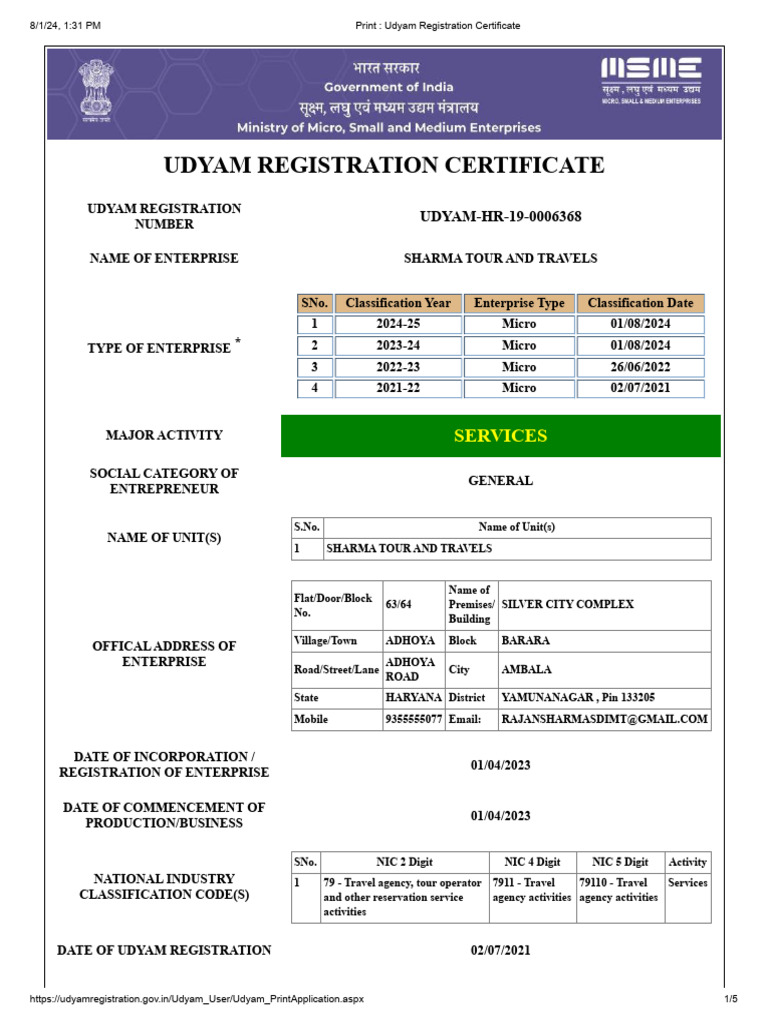 Print - Udyam Registration Certificate | PDF