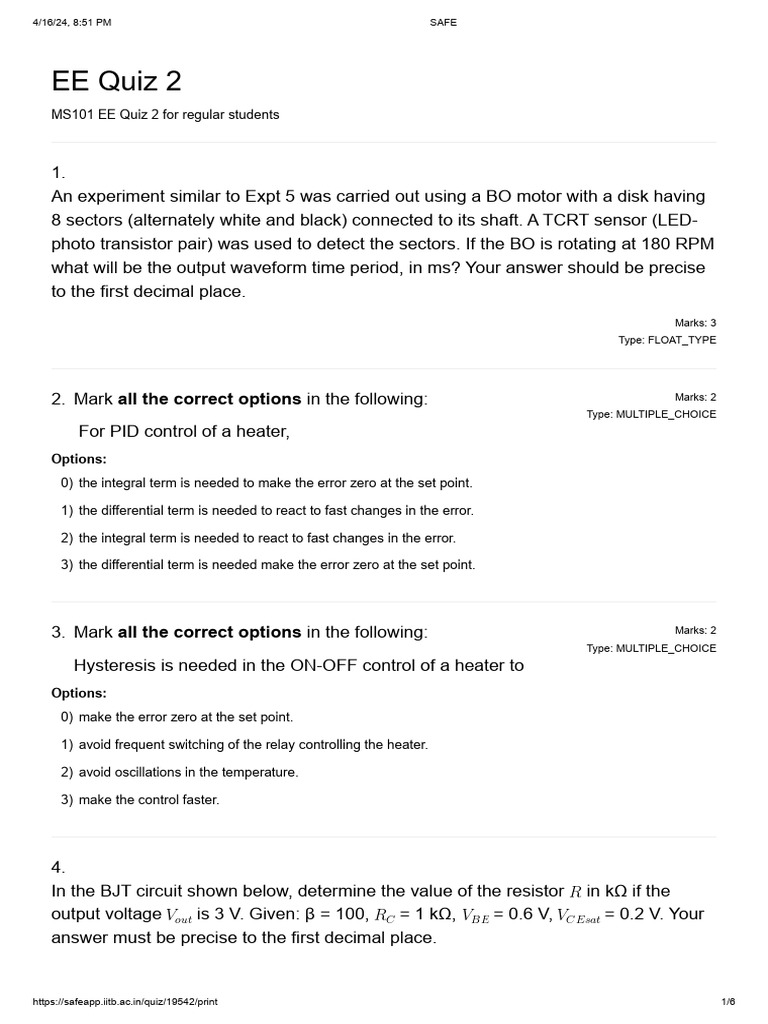 2024 SPR MS101 SAFE Quiz2 Mar22 | PDF | Field Effect Transistor | Mosfet