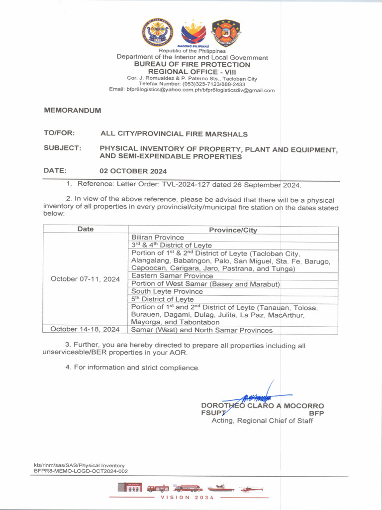 Memo Dated 2 Oct 2024 Physical Inventory of Property Plant and ...
