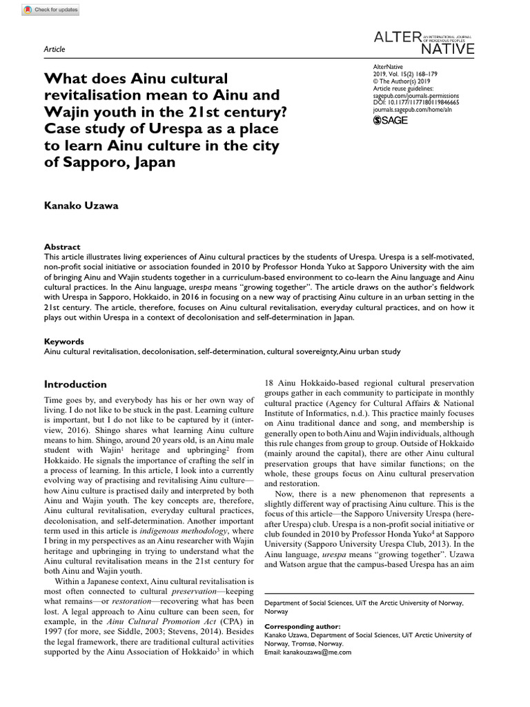What Does Ainu Cultural Revitalisation Mean To Ainu and Wajin Youth in ...