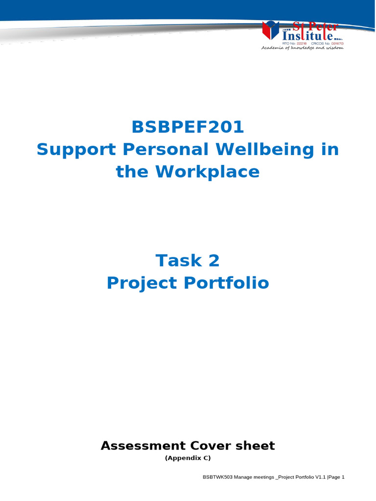 BSBPEF201 - Student Assessment Task 2 - Project Portfolio V1.1 | PDF | Communication | Well Being