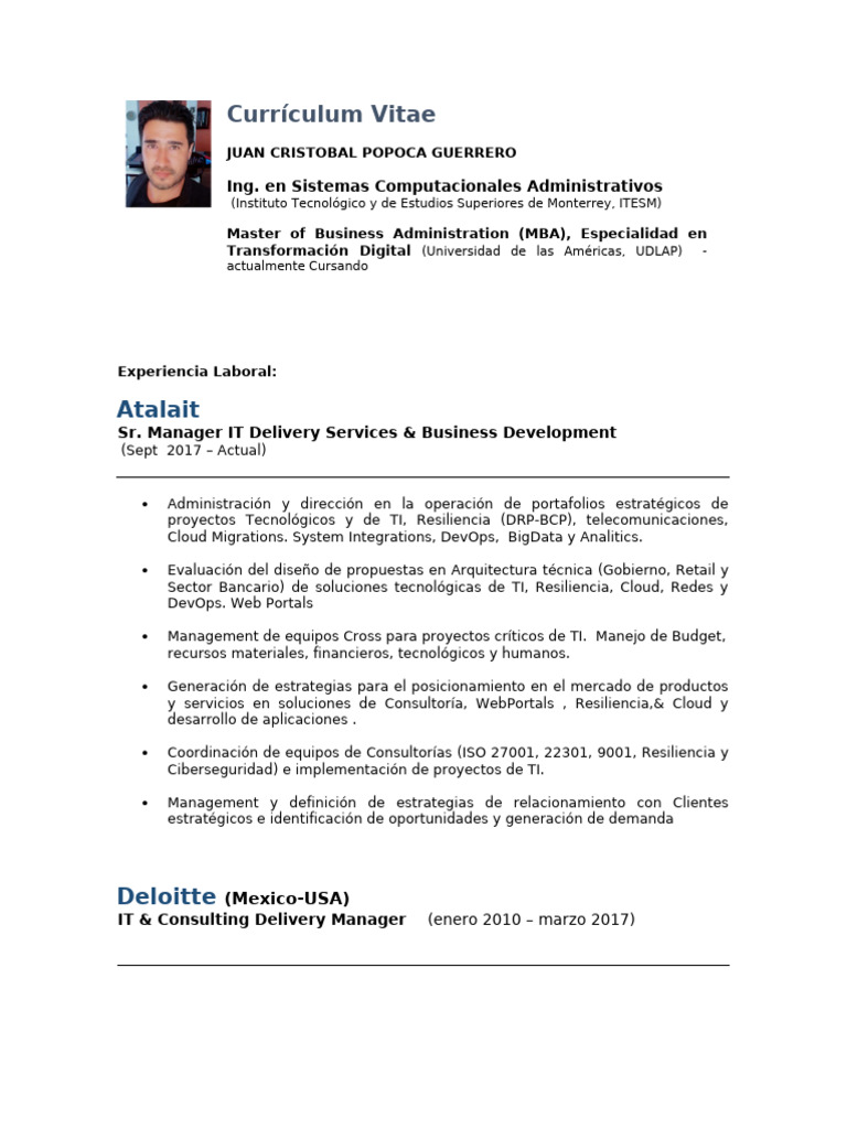 Currículum de Juan Cristóbal Popoca | PDF | Oracle Corporation | Mi sql