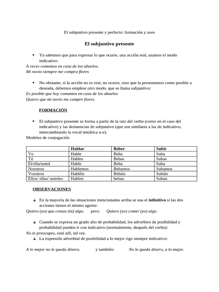 El Subjuntivo Presente y Perfecto | PDF | Verbo | Sintaxis