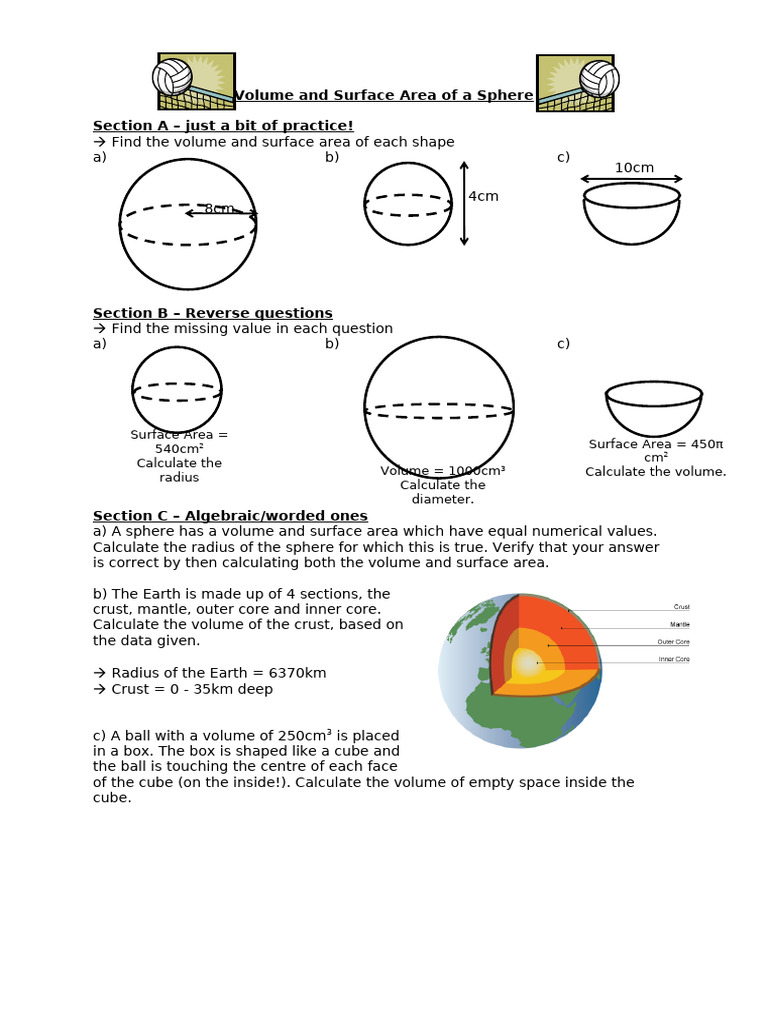 Sphere Volume and Surface Area Calculations | PDF