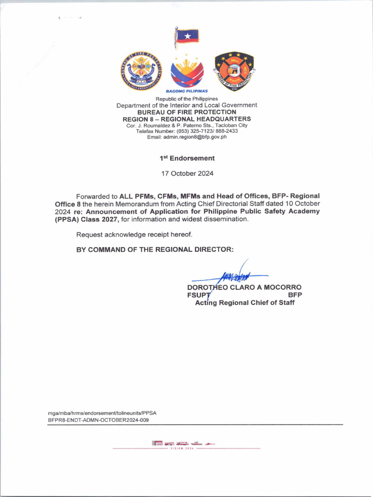 1st Endorsement Dated 17 Oct 2024 Re Announcement of Application For ...