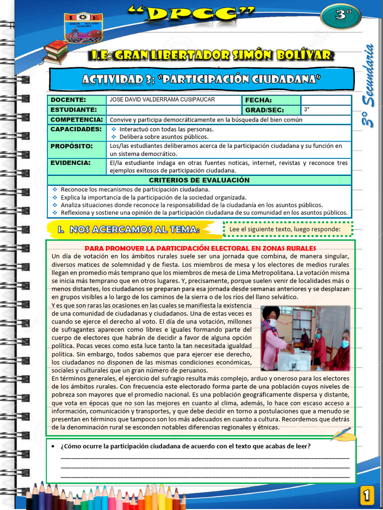 3° DPCC - Actv.03-Unid.7 2024 | PDF | Votación | Gobierno local