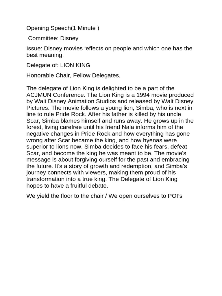 Lion King - Opening Speech | PDF | Young Adult