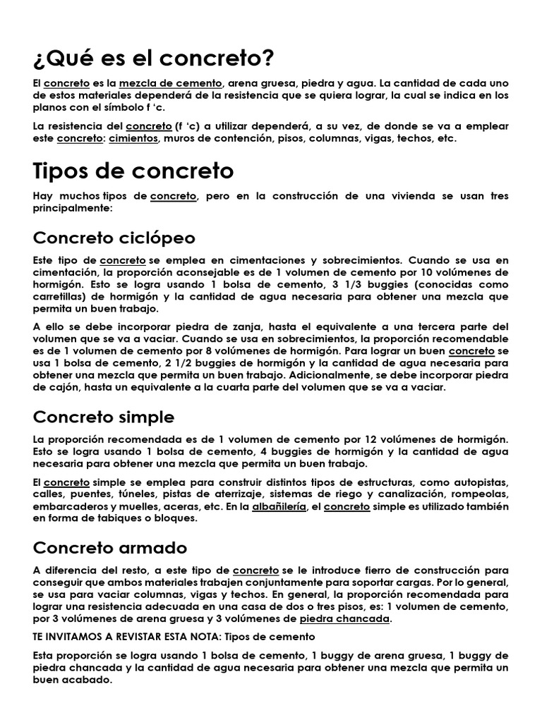 Definición y tipos de concreto | PDF | Hormigón | Cemento
