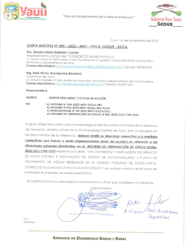 Carta Múltiple #089-2022-Mdy-Hvca | PDF