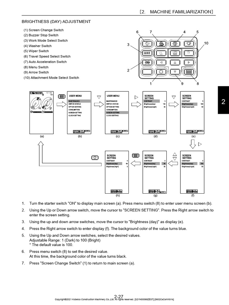 2-3 Kobelco-Operator-Manual-Sk200-10-Sk210lc-10-1-200-101-200 | PDF | Menu (Computing) | Motor Oil