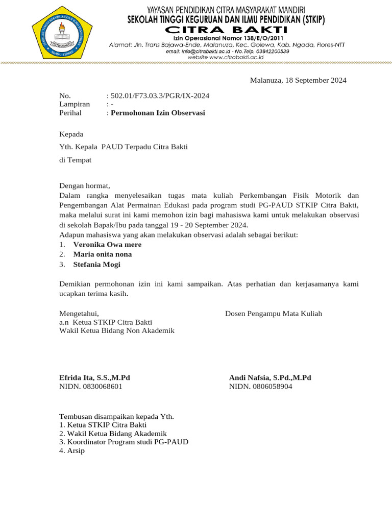 Surat Observasi Ibu Andi | PDF