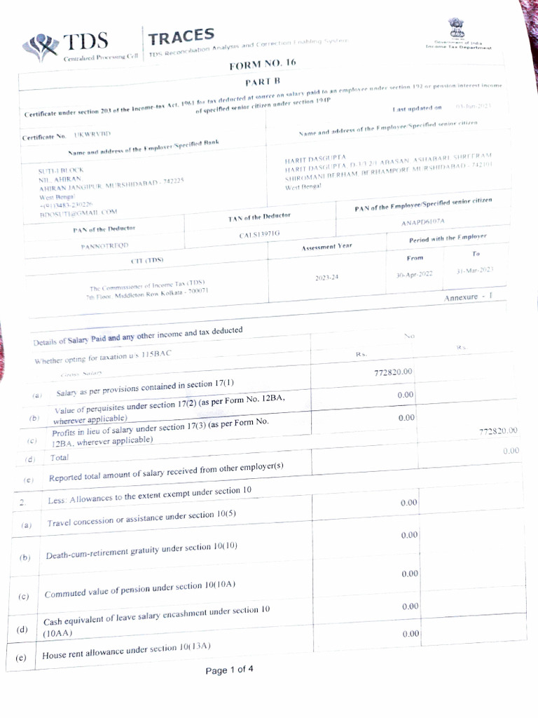 Form 16 | PDF | Tax Deduction | Pension