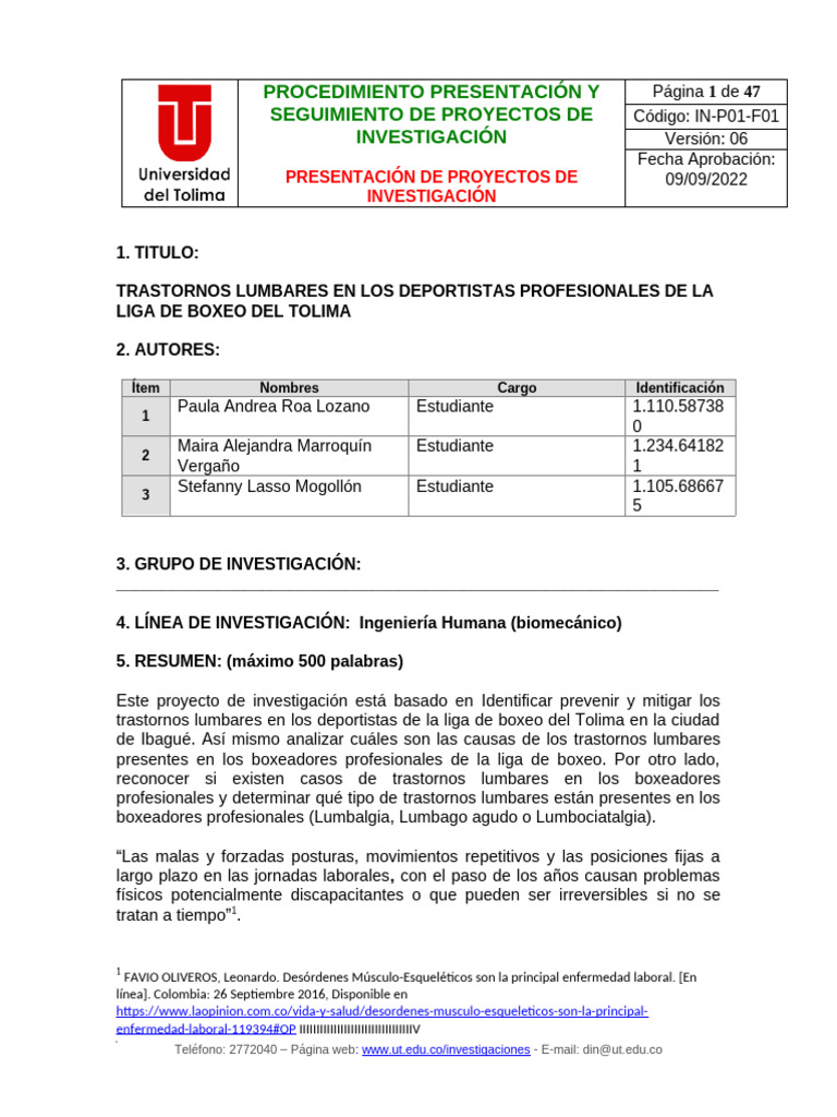 Proyecto Final Trastornos Lumbares LBDT | PDF | Dolor lumbar | Metodología de encuesta