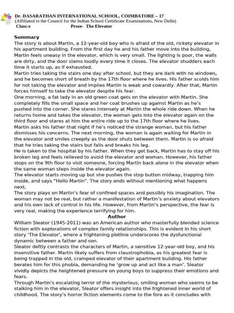 Prose The Elevator-Class X | PDF | Elevator | Fear