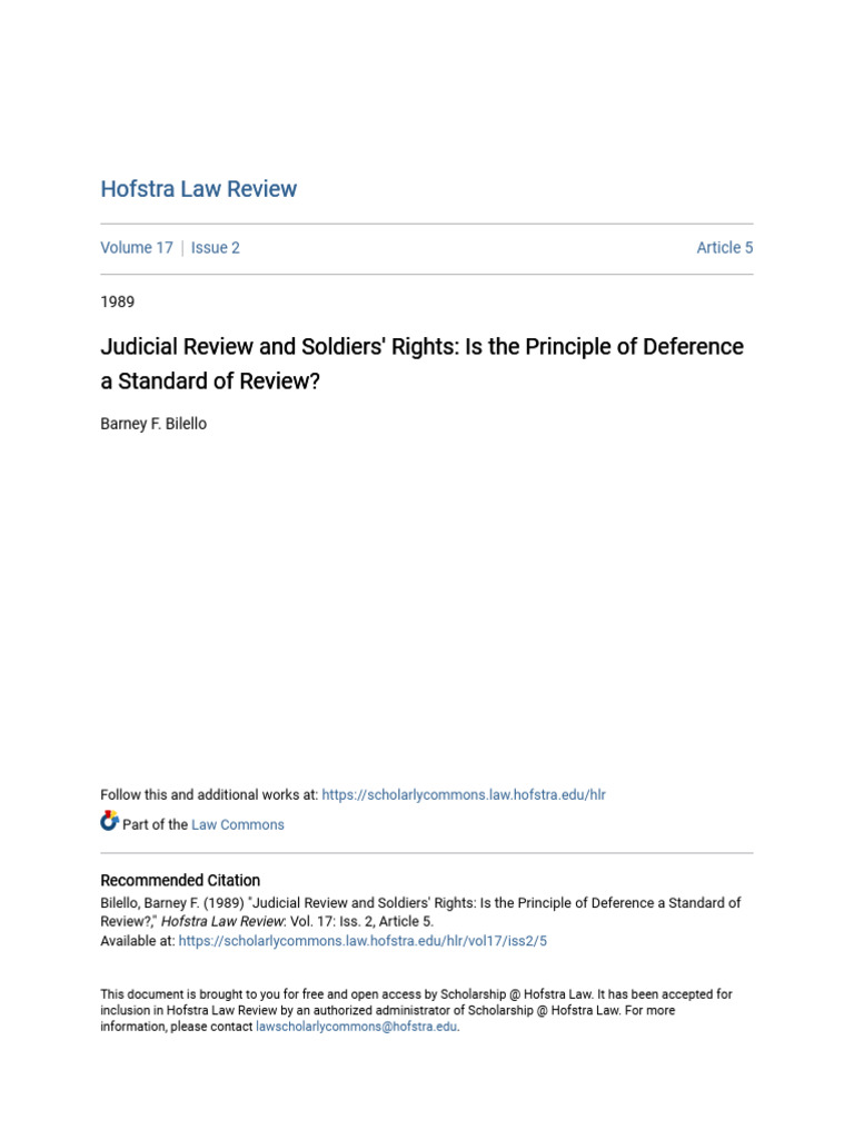 Judicial Review and Soldiers Rights - Is The Principle of Deferen | PDF ...